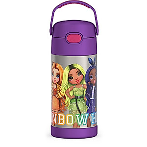 THERMOS FUNTAINER 12 Ounce Stainless Steel Vacuum Insulated Kids Straw Bottle, RAINBOW HIGH