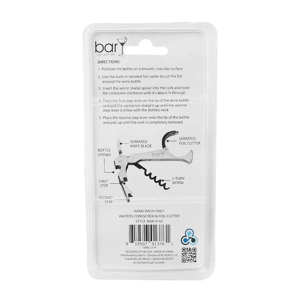 BARY3 WAITERS CORKSCREW WITH FOIL CUTTER - STAINLESS STEEL WAITERS CORKSCREW WITH BUILT-IN BOTTLE OPENER AND KNIFE - AVAILABLE AS 1 CORKSCREW OR IN A PACK OF 2! (2)