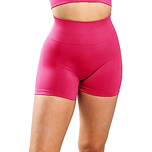 Unthewe Workout Butt Lifting Shorts for Women High Waisted Seamless Gym Yoga Booty Shorts(U526-Scrunch Hot Pink-S)