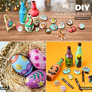 Ohuhu 30 Colors Acrylic Paint Pens : Dual Tips (Round & Fine) Acrylic Markers High Opacity Paint Markers Waterproof Lightfast for Rock Painting Easter Eggs Wood Glass Ceramic Canvas