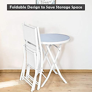 Tangkula 3 Pieces Folding Patio Bistro Set, No Assembly Required, Outdoor Folding Chairs & Table Set with Tempered Glass Tabletop, Outdoor Furniture Set for Garden, Poolside & Backyard (White)