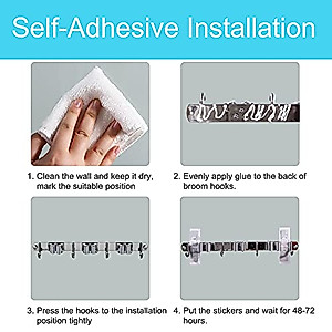 2 Pack Mop and Broom Holder, Broom Holder Wall Mount, Broom Organizer Wall Mount, Stainless Steel Broom Holder with 3 Racks and 4 Hooks, Mop Holder for Home Kitchen Office Garden Garage