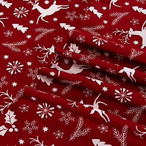 Elegant Comfort Luxury Soft Bed Sheets Holiday Pattern 1500 Premium Hotel Quality Microfiber - Softness Wrinkle and Fade Resistant (6-Piece) Bedding Set, Queen, Burgundy Reindeer