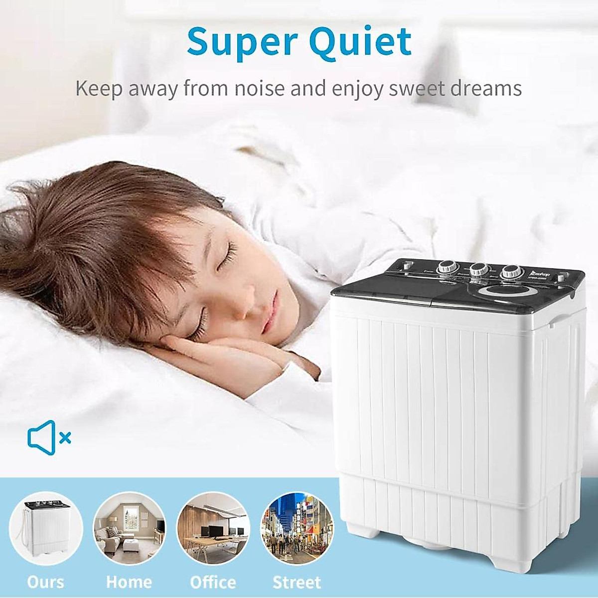 Twin Tub with Built-in Drain Pump 26Lbs Semi-automatic Twin Tube Washing Machine for Apartment, Dorms, RVs, Camping and More, White&Black US Standard