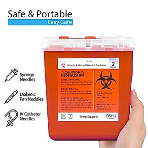 Sharps Containers for Home and Professional Use, 2 Quart Needle Disposal Containers, Syringe Disposal Container Home, Biohazard Containers, Small Sharps Container