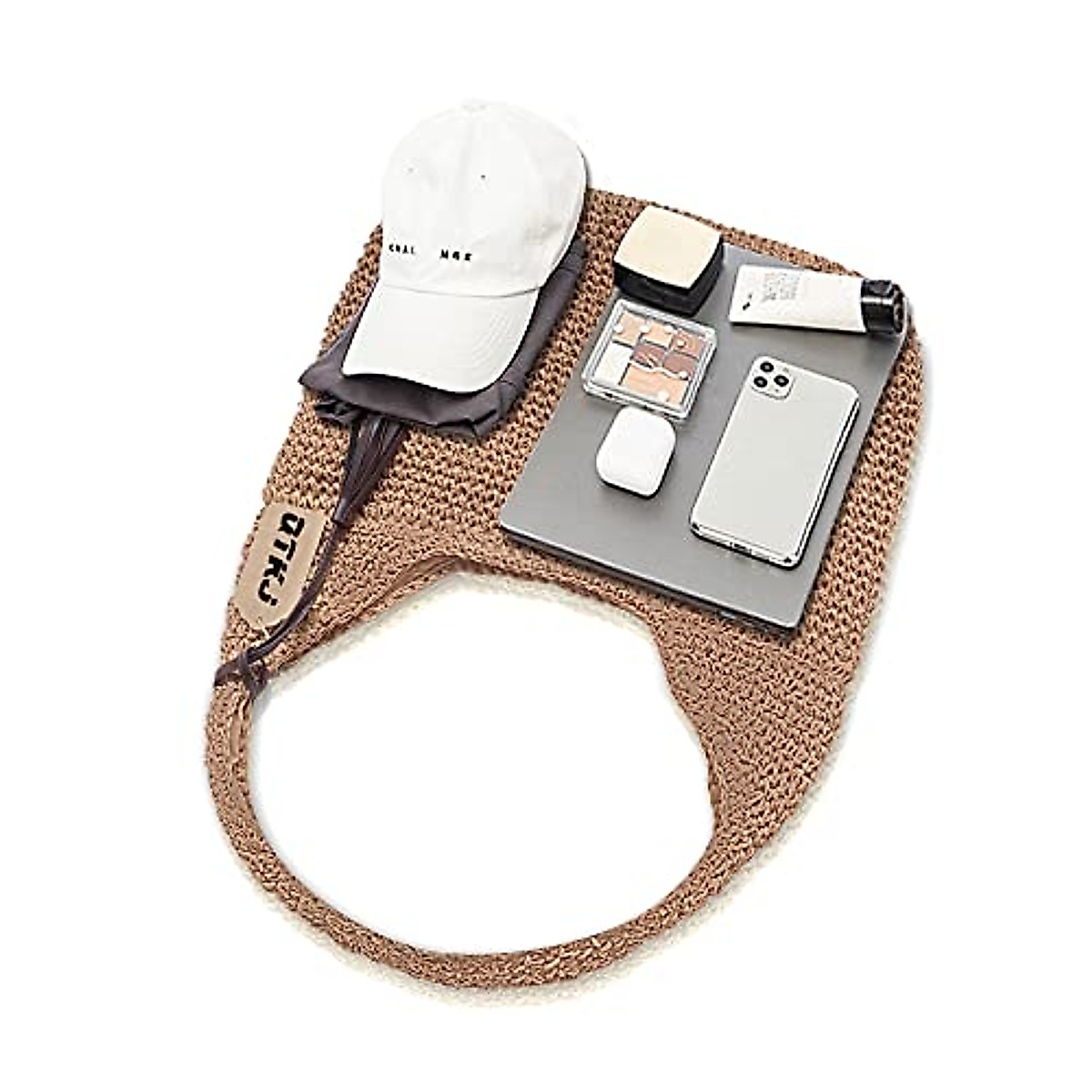 QTKJ Hand-woven Soft Large Straw Shoulder Bag with Black Tassels Boho Straw Handle Tote Retro Summer Beach Bag Rattan Handbag (Brown)