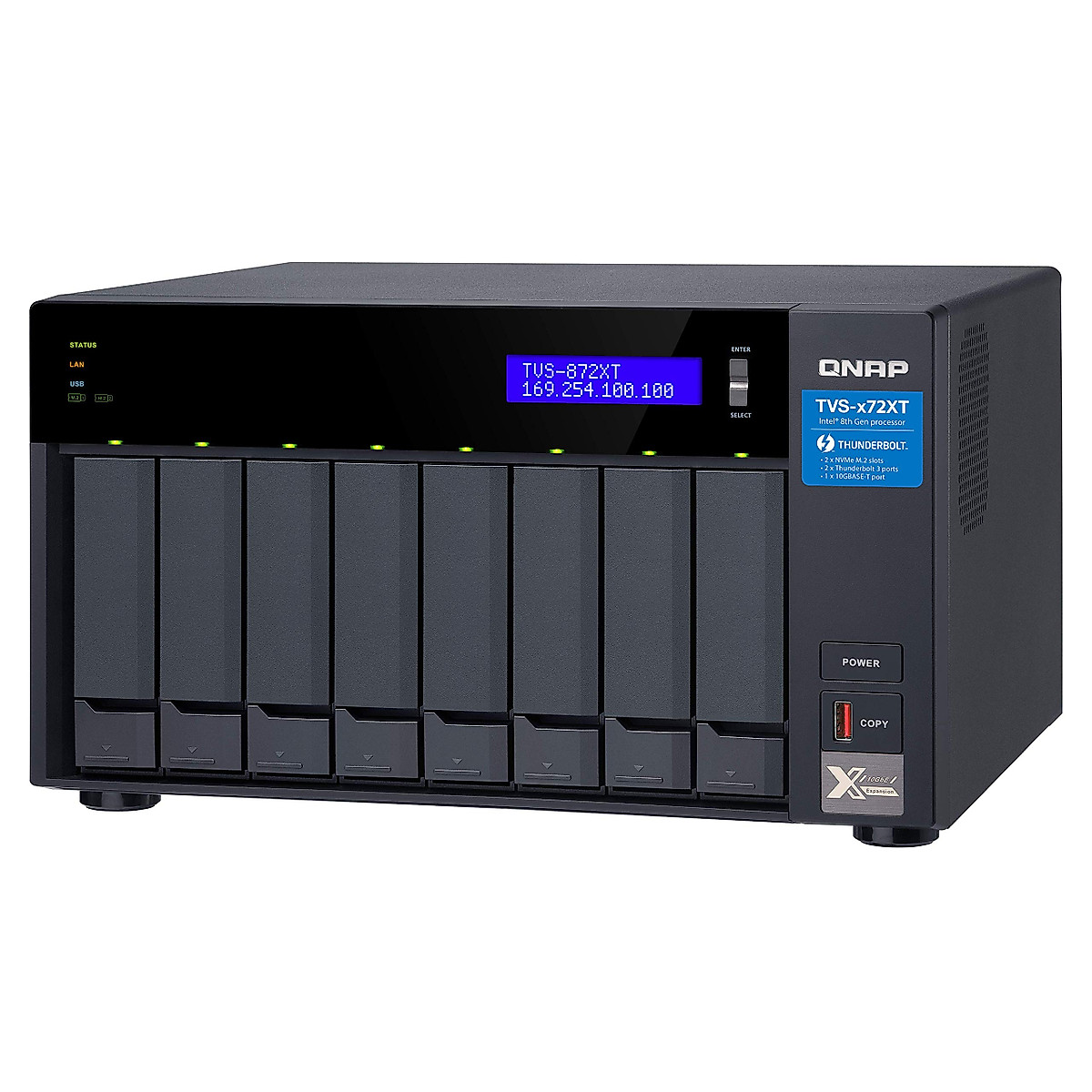 QNAP TVS-872XT-i7-16G-US Ultra-High Speed 8 Bay Thunderbolt™ 3 NAS. Intel® Core™ i7 6-Core Procssor, 16GB RAM
