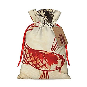 Drawstrings Christmas Gift Bags Koi-Fish-Japanese-Vintage Presents Wrapping Bags Xmas Gift Wrapping Sacks Pouches Medium