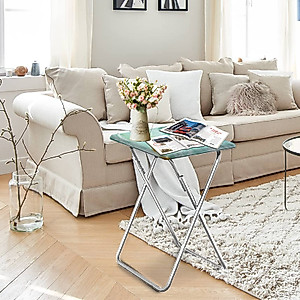 Garden 4 you Folding TV Tray Table TV Dinner Table with Sturdy MDF Top,Eating Trays for Living Room with No Assembly Required 15 x 18.9 x 26 in(Sea Blue,1PC)