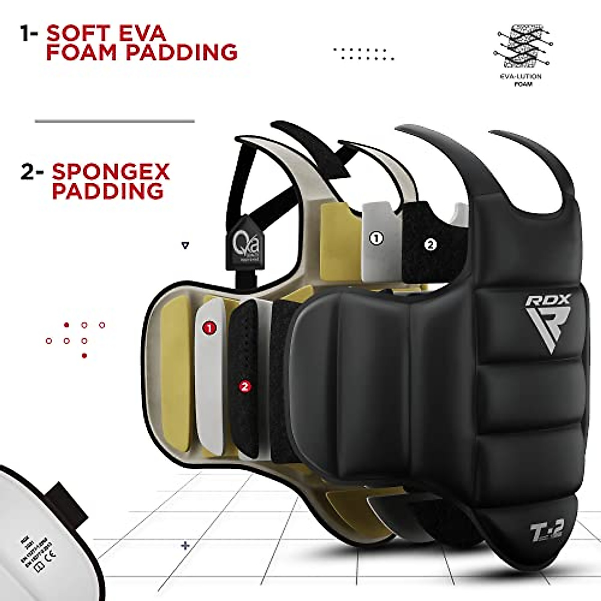 RDX Boxing Chest Guard Reversible, Kickboxing MMA Muay Thai Body Protector, Sparring Training Punching, Adjustable Shield, Martial Arts Upper Belly Rib Pad, Taekwondo Vest (Black, L/XL)