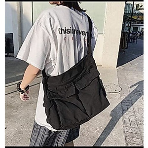 Unisex Canvas Crossbody Bag Hobo Messenger Bags Casual Bag Grunge Bag Shopping Shoulder Bag Large Tote Handbag Multi-pocket