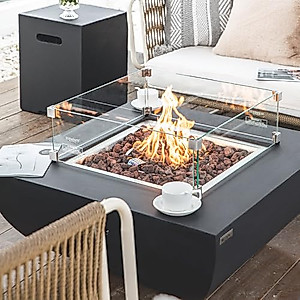 Aurora Concrete Fire Pit 34" x 34" Outdoor Patio Firepit Includes Lava Rocks Modern Fire Pits & Outdoor Fireplaces for Garden, Deck, Indoor & Outdoor Heating