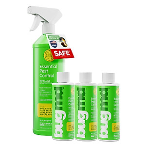 BugMD Ant Killer & Bug Spray Concentrate - Roach and Cockroach Killer Indoor, Spider & Flea Spray for Home, Fly and Insect Defense, Safe with Essential Oils, Plant-Powered, Pest Control Kit