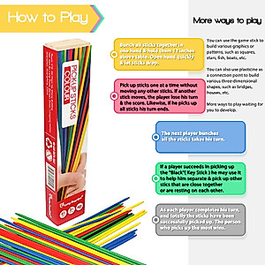 DOXISHRUKY Classic Wooden Thin Pick Up Stick Game 41 Pieces Fun Family Game Gift Idea 9.8 Inch Long
