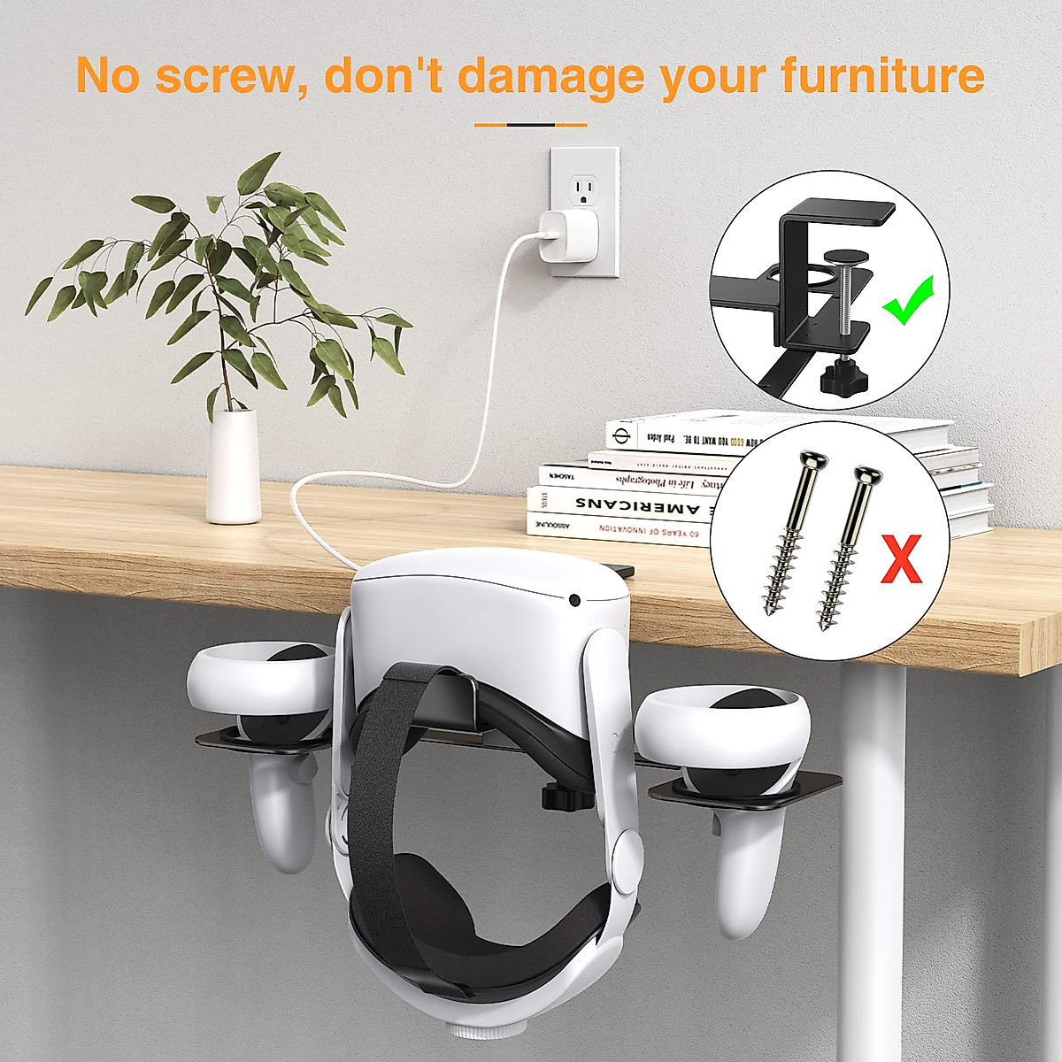 iTwano Stainless VR Stand for Quest 2 and Quest 3, Desk Mount VR Holder and Headset Stand Compatible with Quest Pro 2 Rift S