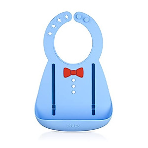 Nuby 3D Soft Silicone Bib with Scoop, BPA Free, 6+M, Suspenders