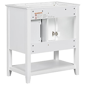 Lunanniu 30" Bathroom Vanity Without Sink, Freestanding Bathroom Vanity Cabinet No Sink 2 Soft Closing Door, Lower Open Shelf 1 Drawer with 2 Tiers Black Drawer Handle Modern Design White