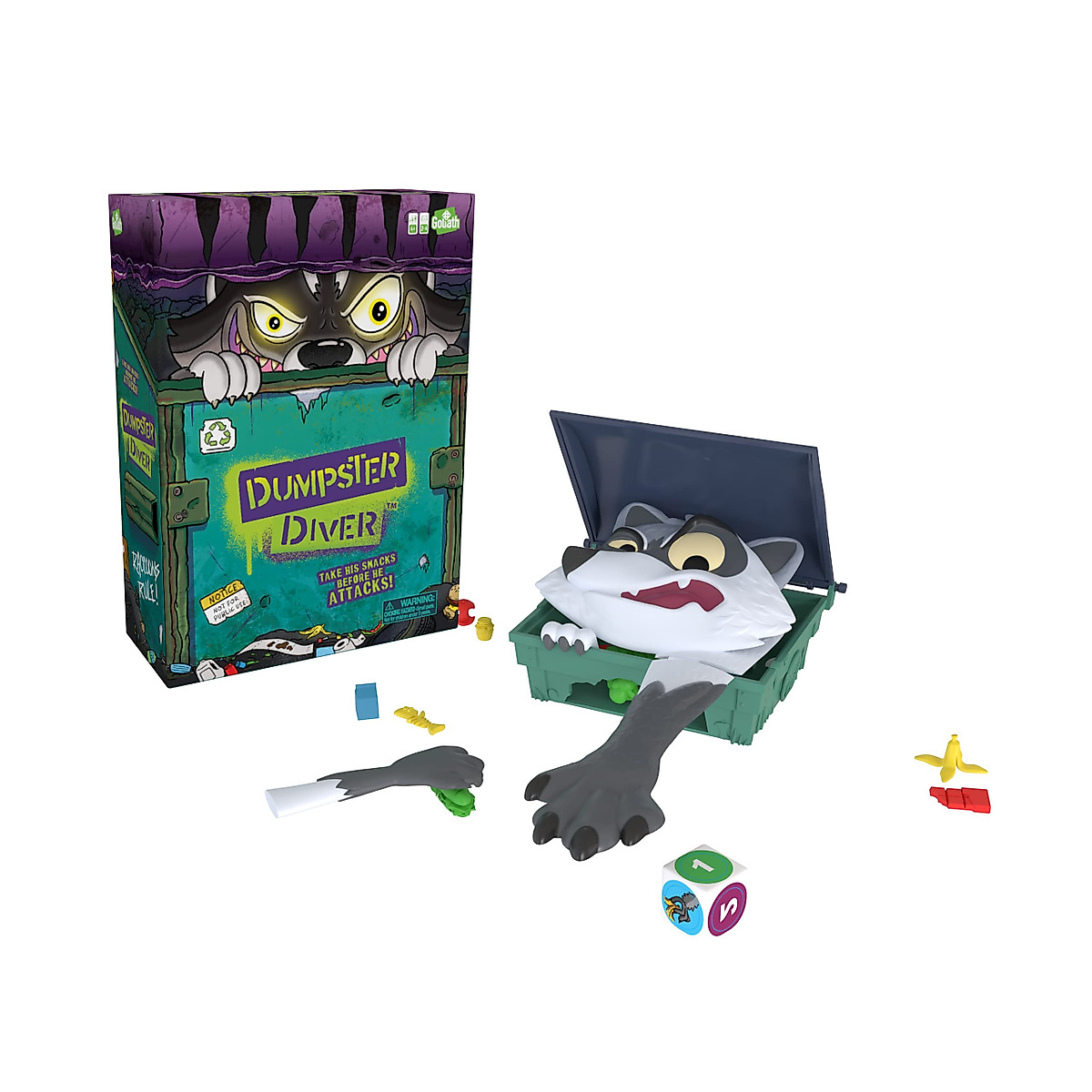 Goliath Dumpster Diver Game - Take Raccoon's Snacks Before His Paw Jumps Out to Defend His Goodies - No Reading Required - Ages 4 and Up, 2-4 Players
