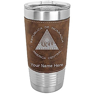 LaserGram 20oz Vacuum Insulated Tumbler Mug, Flag of Nicaragua, Personalized Engraving Included (Faux Leather, Rustic)