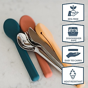 DREAMROO Travel Utensil Flatware Set - Portable Cutlery set design for Travel, School, Work and Outdoor- Stainless Steel Spoon, Fork, & Knife with Silicone Case (Yellow)