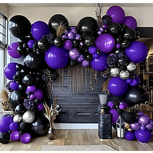 Purple Black Silver Balloon Garland - Double Stuffed Dark Purple Black Balloons Metallic Purple Silver Balloons Lavender Lilac Balloon Arch Kit for Birthday Baby Shower Anniversary Wedding Party Decor