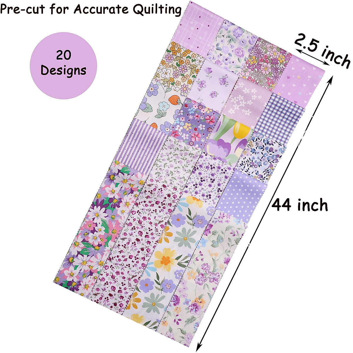 Nodsaw 40 Strip Jelly Roll Fabric 2.5" x 44" | Cotton Strips Bundles - Jelly Rolls for Quilting Assortment Fabrics Quilters & Sewing - Precuts Cloth Quilts Strips - Purple Garden