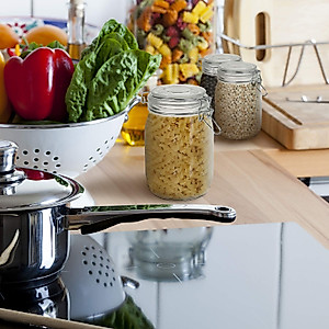 OAMCEG 4 Pack Wide Mouth Mason Jars - 34 OZ Airtight Glass Canning Jars with Leak Proof Rubber Gasket and Clip Top Lids, Perfect for Storing Coffee, Sugar, Flour or Sweets