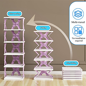 XDMTWLKJ 6 Tier Shoe Rack Organizer for Entryway, Kids Small Shoe Rack for Front Door Entrance, Pink Narrow Shoe Rack for Closet (Pink, 6 Tier)