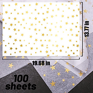 MR FIVE 100 Sheets Gold Star Tissue Paper Bulk,20" x 14",Gold Star Tissue Paper for Gift Bags,Gold Star Tissue Paper for Birthday,Holiday,Weddings,Baby Shower,Mother's Day (White with Gold Star)
