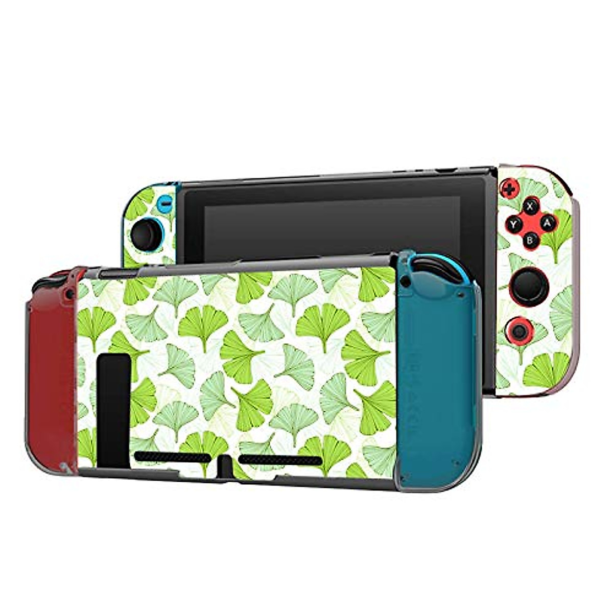 Dockable Case Compatible with Switch Console and Joy-Con Controller, Patterned ( Ginkgo Leaves Pattern ) Protective Case Cover with Tempered Glass Screen