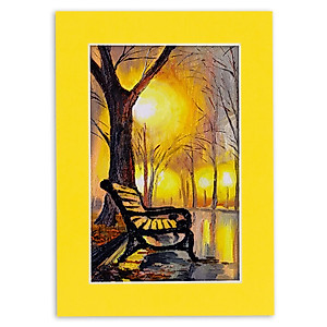 12x18 Mat Bevel Cut for 11x17 Photos - Acid Free Yellow Precut Matboard with Backing Board and Crystal Clear, Self Seal Photo Mat Bag - for Pictures, Photos, Framing - 4-ply Thickness