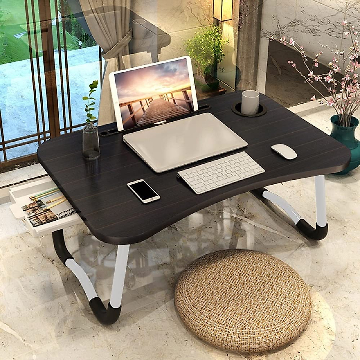 Foldable Bed Table for Laptop,Laptop Desk Table Stand,Laptop Bed Tray Table with Storage Drawer-Cup Holder, Notebook Stand Lap Desk for Writing Reading Eating, Portable Laptop Table for Bed Sofa Floor