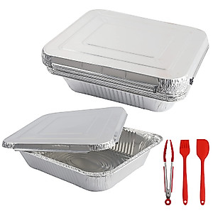 10 Pack Aluminum Pans With Lids,12.5x10.2 Extra Heavy Duty Durable Disposable Aluminum Foil Pans,Half Size Deep Steam Table Pans -Baking Pans for Cooking,Food Prepping,Party Holidays Christmas BBQ