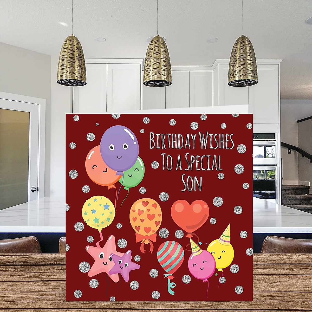 Fun Birthday Cards for Son - Birthday Balloons - Happy Birthday Card for Son from Mom or Dad, Son Birthday Gifts, 5.7 x 5.7 Inch Birthday Greeting Cards Gift for Son