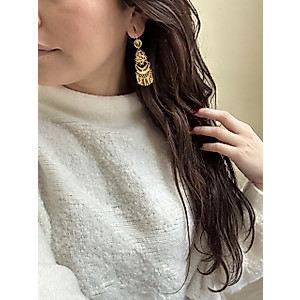 Folklorico Dance Mexican Gold Filigree Earrings, Small Flower Dangle, Day of the Dead, Mexican Earrings