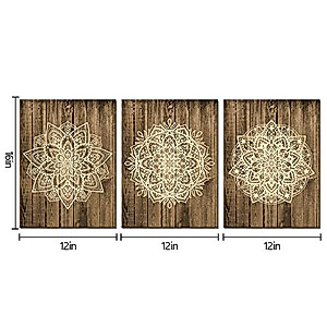 SiMiWOW Canvas Prints Mandala Wall Art Rustic Home Decor Picture Meditation Decor Yoga Room Bedroom Bathroom Wall Decor Framed Ready to Hang 12x16inchx3 Panels