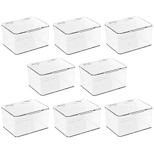mDesign Plastic Kitchen Pantry and Fridge Storage Organizer Box Containers with Hinged Lid for Shelves or Cabinets, Holds Food, Snacks, Canned Drinks, Seasoning, Condiments, or Utensils, 8 Pack, Clear