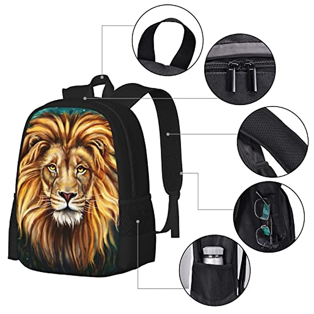 UIACOM Lion School Backpack Cool Lion in Galaxy Bookbags for Teens Kids Boys Girls, Large 17 inch Elementary Junior High University School Bag, Casual Travel Daypack Backpack