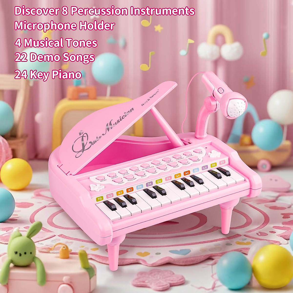 Amy&Benton Piano Toy Baby Piano Toy for Toddlers Piano Pink for Girls 1-3 Girl First Birthday Gift for 1 2 3 Years Old Girl 1st Birthday Toy for Girl 1 2 3 Year Old Girl Gift One Year Old