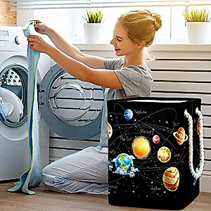 DEYYA Solar System Planet Laundry Baskets Hamper Tall Sturdy Foldable for Adult Kids Teen Boys Girls in Bedrooms Bathroom 19.3x11.8x15.9 in/49x30x40.5 cm