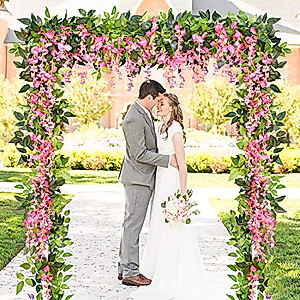 Artflower 4 Pcs Artificial Flowers Wisteria Garland Silk Wisteria Vine Rattan Hanging Flower Greenery Garland with Ivy Leaves for Home Garden Outdoor Wedding Arch Floral Decor, 6.6 Feet (Pink)