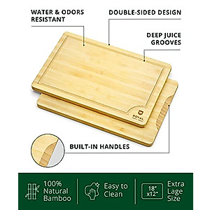 Extra Large Wooden Cutting Boards for Kitchen Meal Prep & Serving - Bamboo Wood Cutting Board with Deep Juice Groove - Charcuterie & Chopping Butcher Block for Meat - Kitchen Gadgets Gift (XL 18x12")