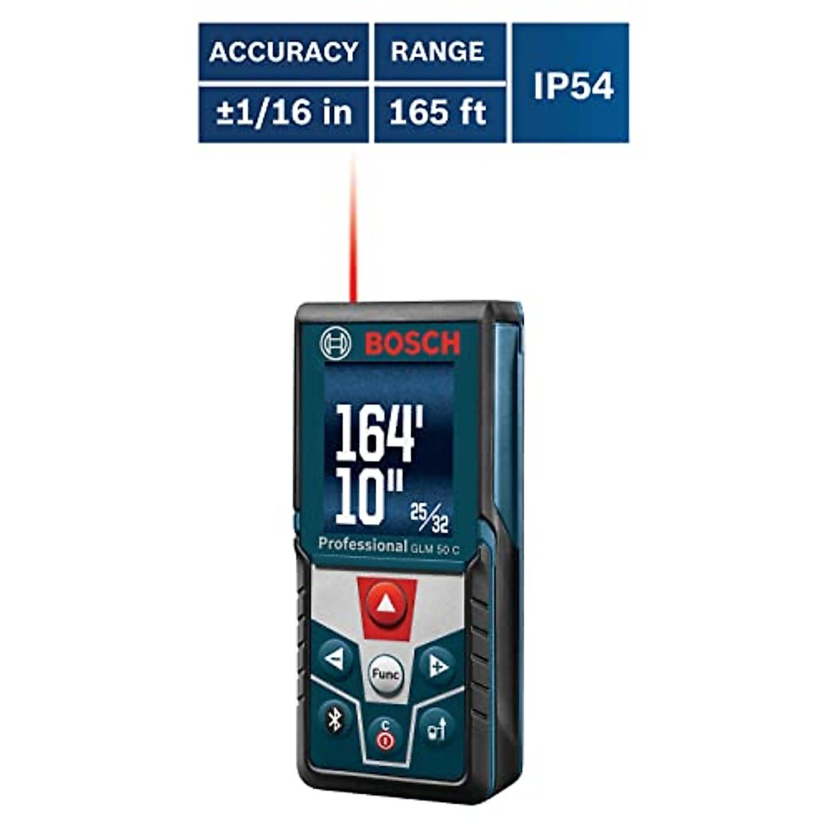 BOSCH Blaze GLM50C Bluetooth Enabled 165ft Laser Distance Measure with Color Backlit Display