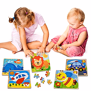 Puzzles for Kids for Ages 3-5, 16 Piece Wooden Jigsaw Puzzles for Toddler Children Learning Educational Toddler Puzzle Toys for Boys and Girls, 6 Pack Preschool Children Puzzles Set