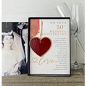 On Your 50th Wedding Anniversary: Beautiful Stained Glass Heart; a Sentimental and Meaningful Keepsake Ornament for The Married Couple - Handmade in USA