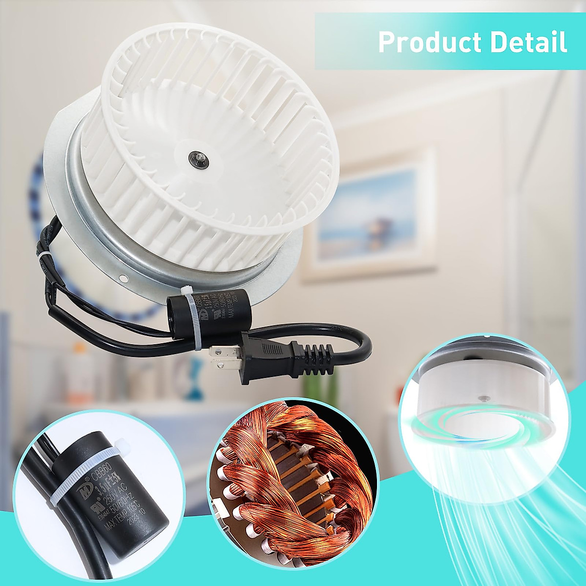 0696B000 Motor Assembly for QT100 and QT110 Series Fans, Bathroom Fan Motor Replacement for NuTone QT-110N-B JA2C394N QT100L QT9093, 0696B000 Bathroom Exhaust Fan Motor Replacement for NuTone