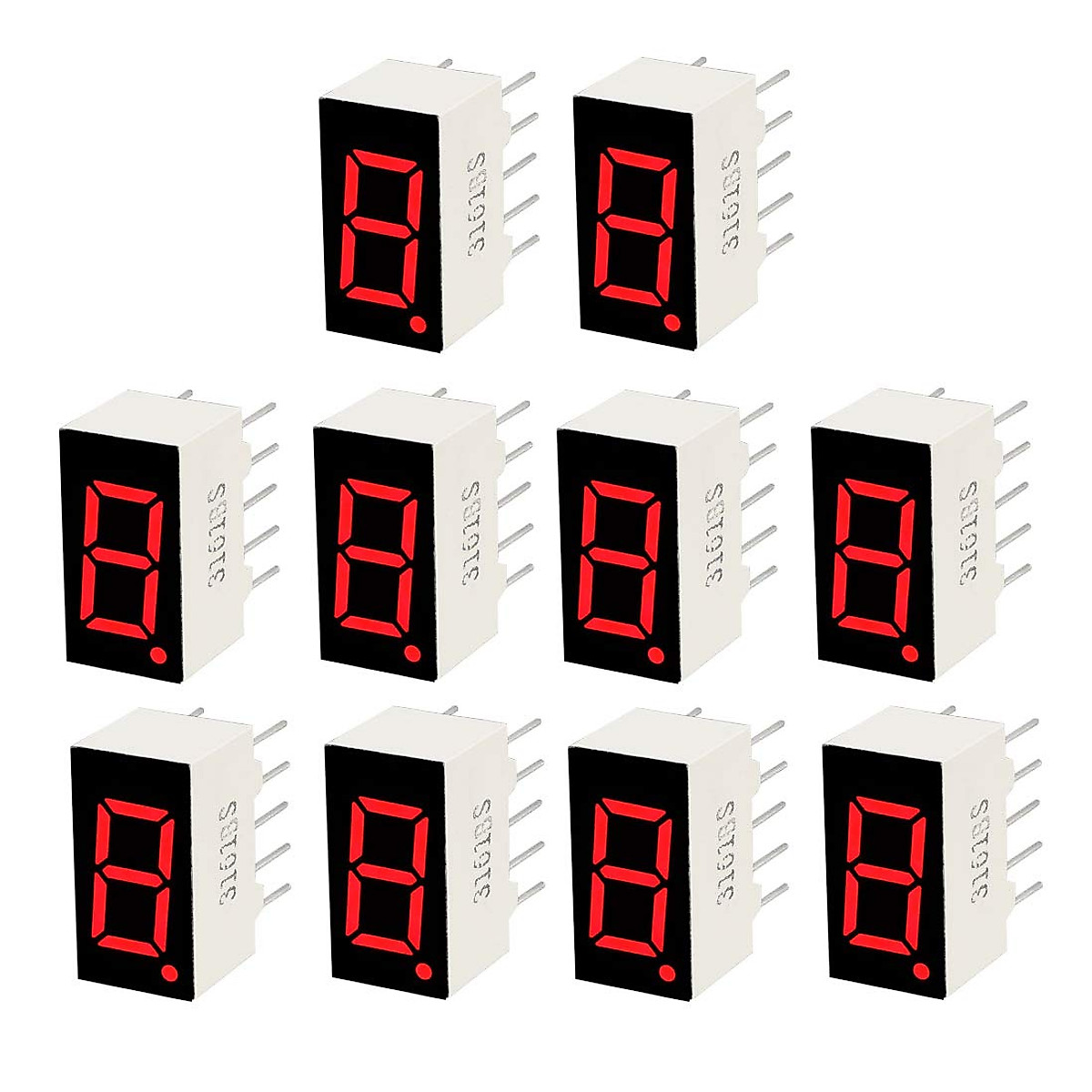 uxcell Common Anode 10 Pin 1 Bit 7 Segment Display 0.55 x 0.3 x 0.33 Inch 0.35" Red LED Display Digital Tube 10pcs