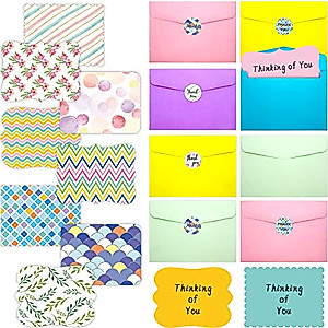 FANCY LAND 40 Single Panel Blank Cards with Envelopes Bright Pattern Watercolor Colorful Greeting Note Cards Office School Home Kids