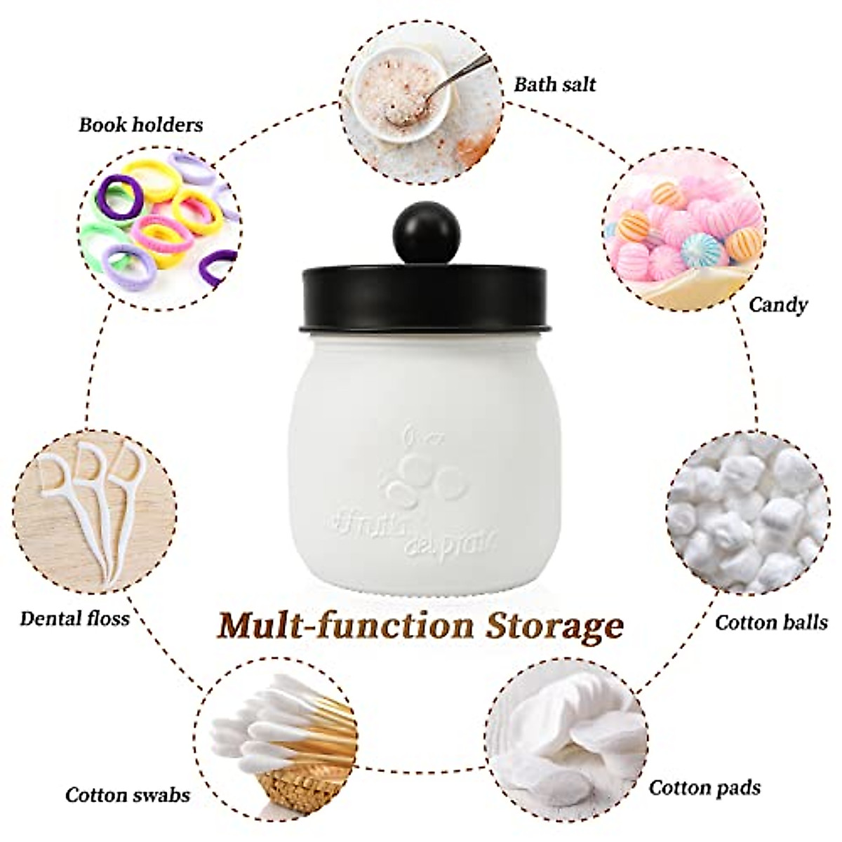 builightto White Glass Bathroom Apothecary Holder with lid,2 Pack Bathroom Canisters for Bath Salts,Mason Soap Dispenser,Apothecary Jars Set,Cotton Ball Cotton Swab Holder,Makeup,Toothbrush Holder