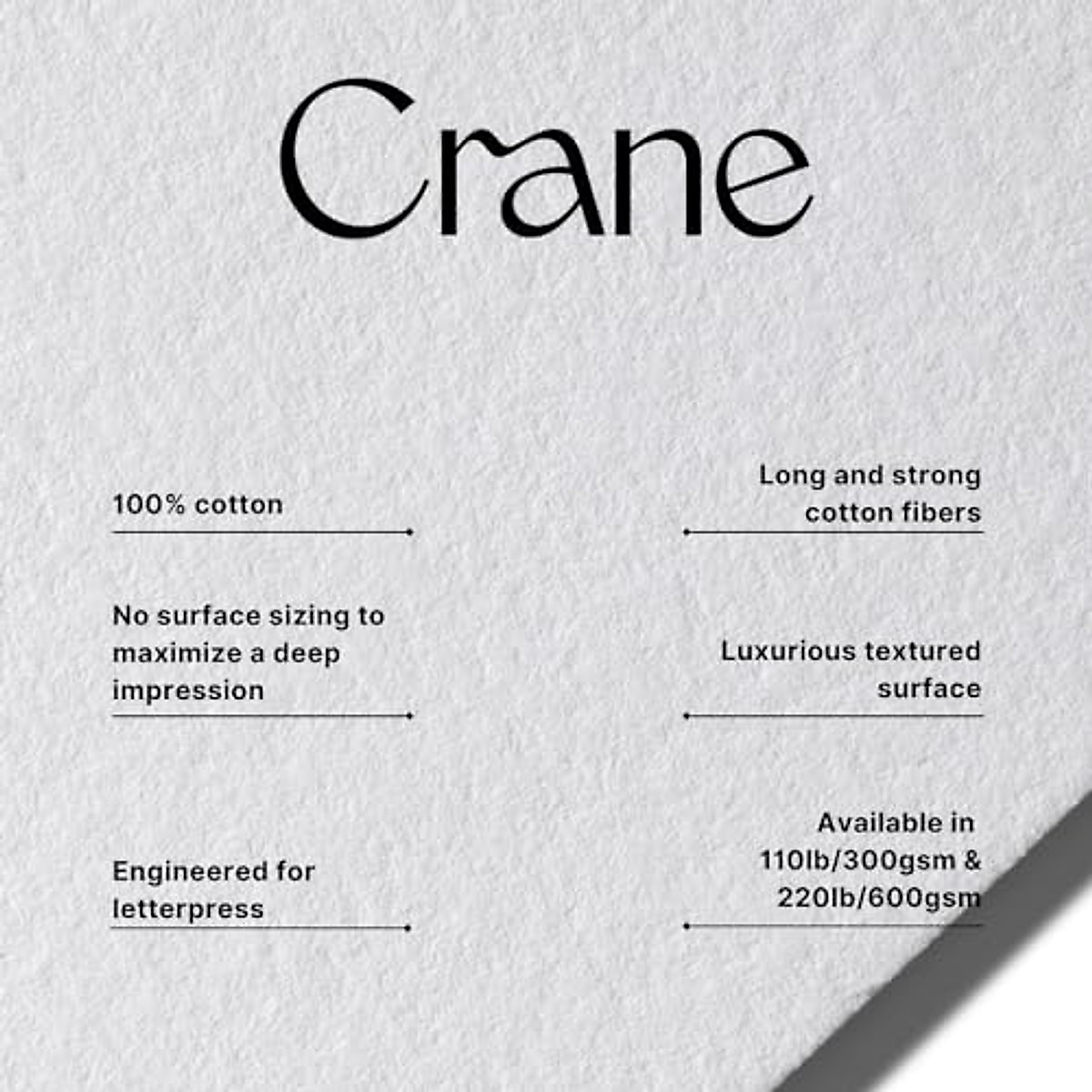 Crane's Lettra 100% Cotton Paper 600gsm/220lb, 100 Qty, 4.25x5.5 (A2), Fluorescent White